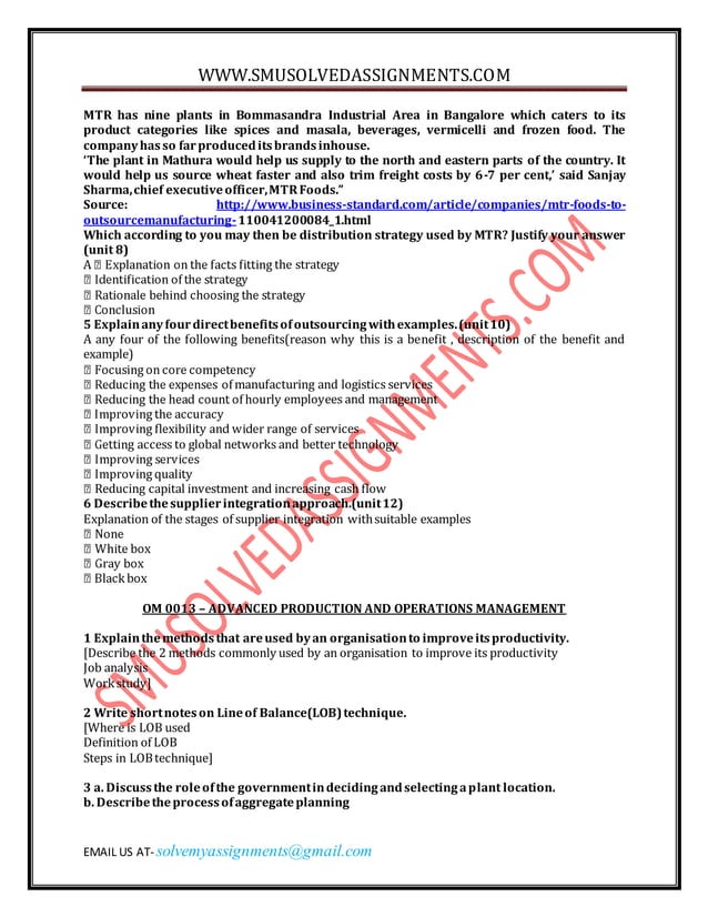 Smu mba sem 3 om fall 2014 assignments | DOCX | Logistics | Business