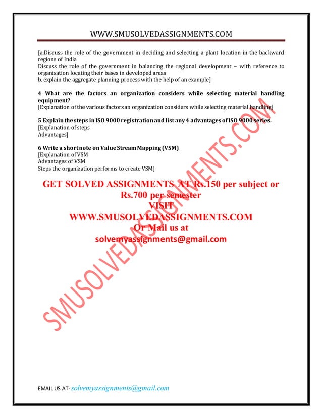 Smu mba sem 3 om fall 2014 assignments | DOCX | Logistics | Business