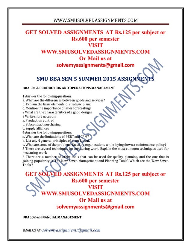 Smu bba sem 5 summer 2015 assignments | DOCX