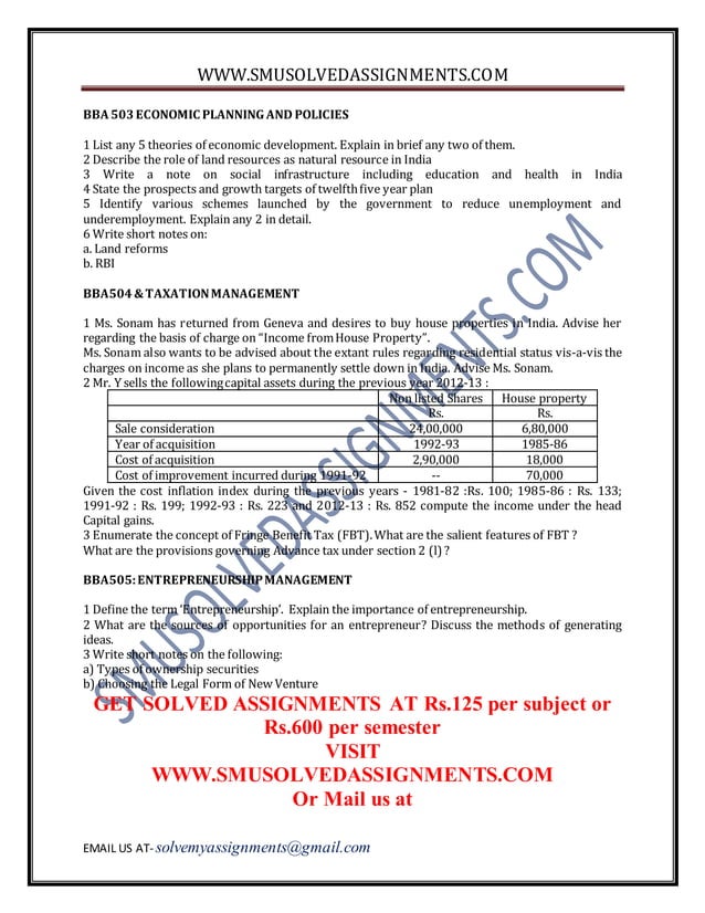 Smu bba sem 5 summer 2015 assignments | PDF