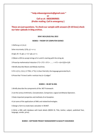 SMU BCA FALL / SUMMER - 2013 SOLVED ASSIGNMENTS | DOCX