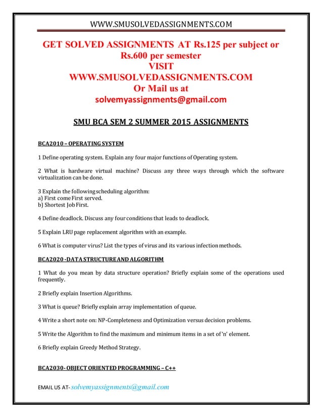 Smu bca sem 2 summer 2015 assignments | DOCX