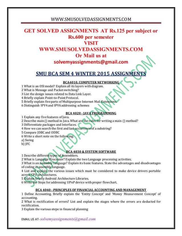 Smu bca sem 4 spring 2016 assignments | DOCX | Programming Languages | Computing