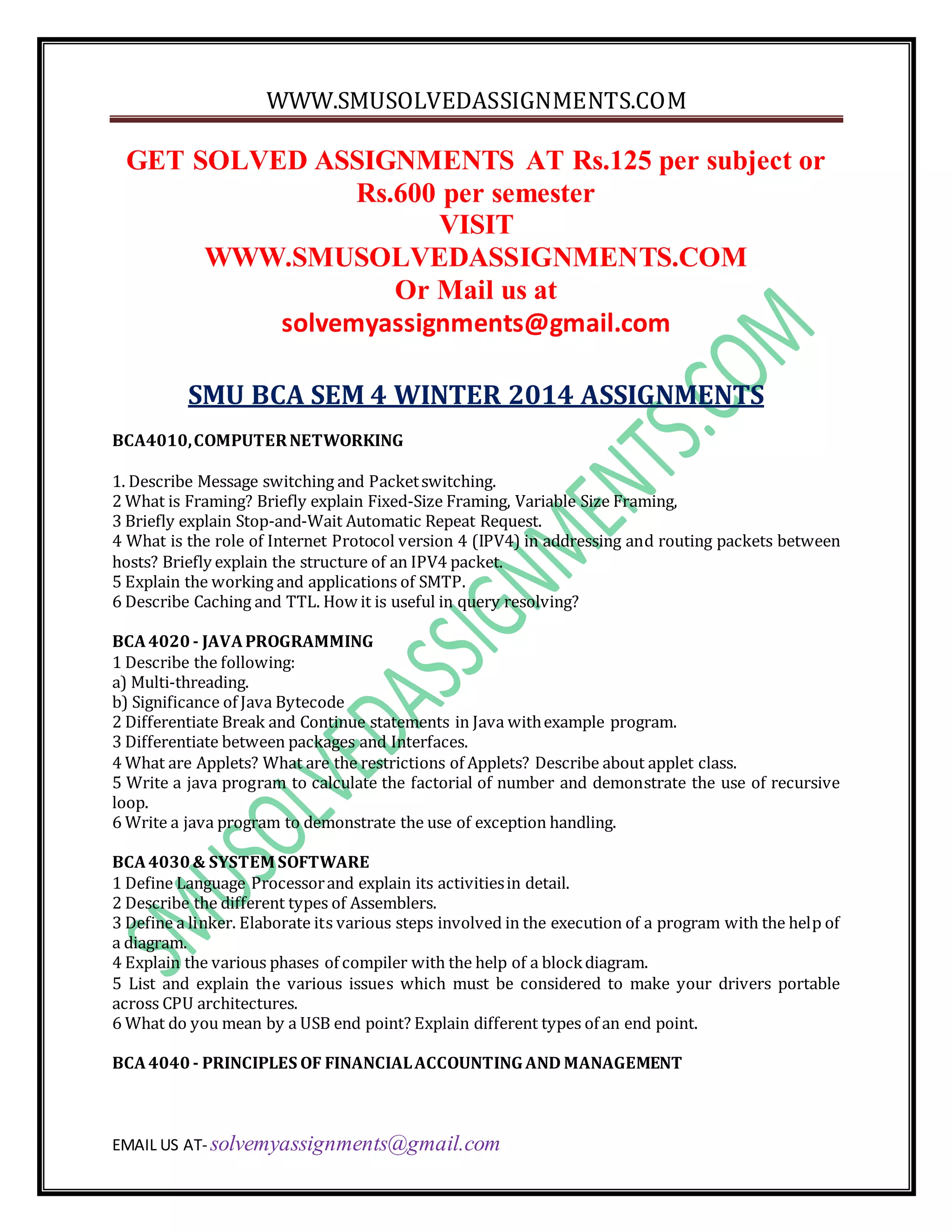 Smu bca sem 4 winter 2014 assignments | DOCX | Programming Languages | Computing