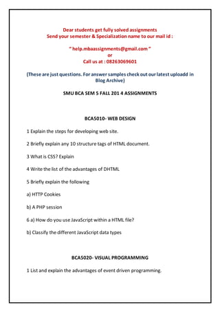 Smu bca sem 5 fall 2014 solved assignments | DOCX | Web Design and HTML | Internet