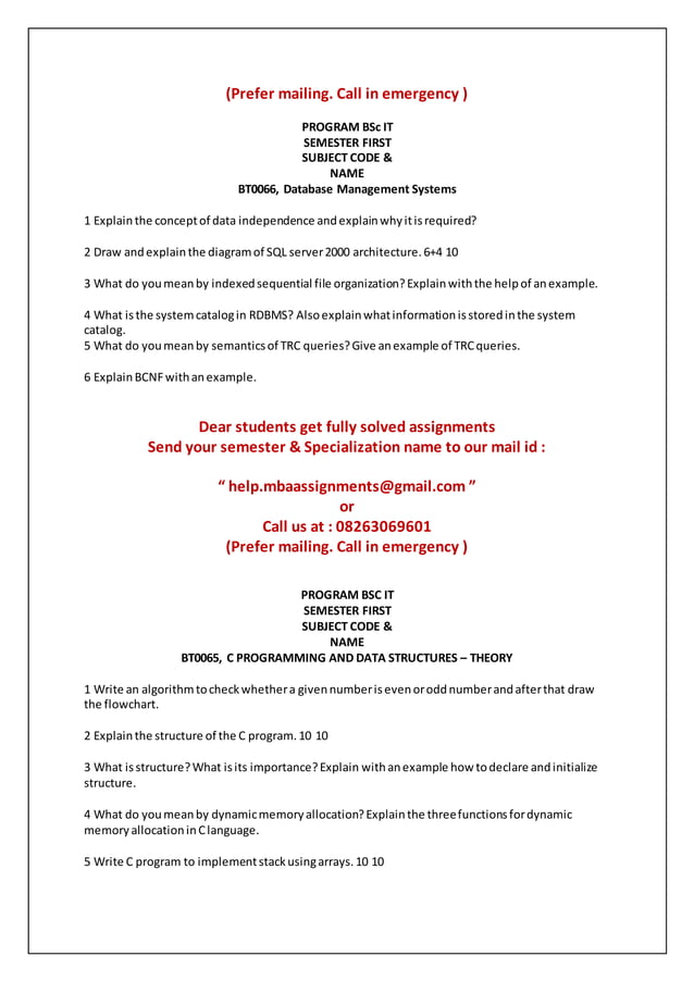 Smu Bsc It Sem 1 Fall 2014 Solved Assignments Pdf