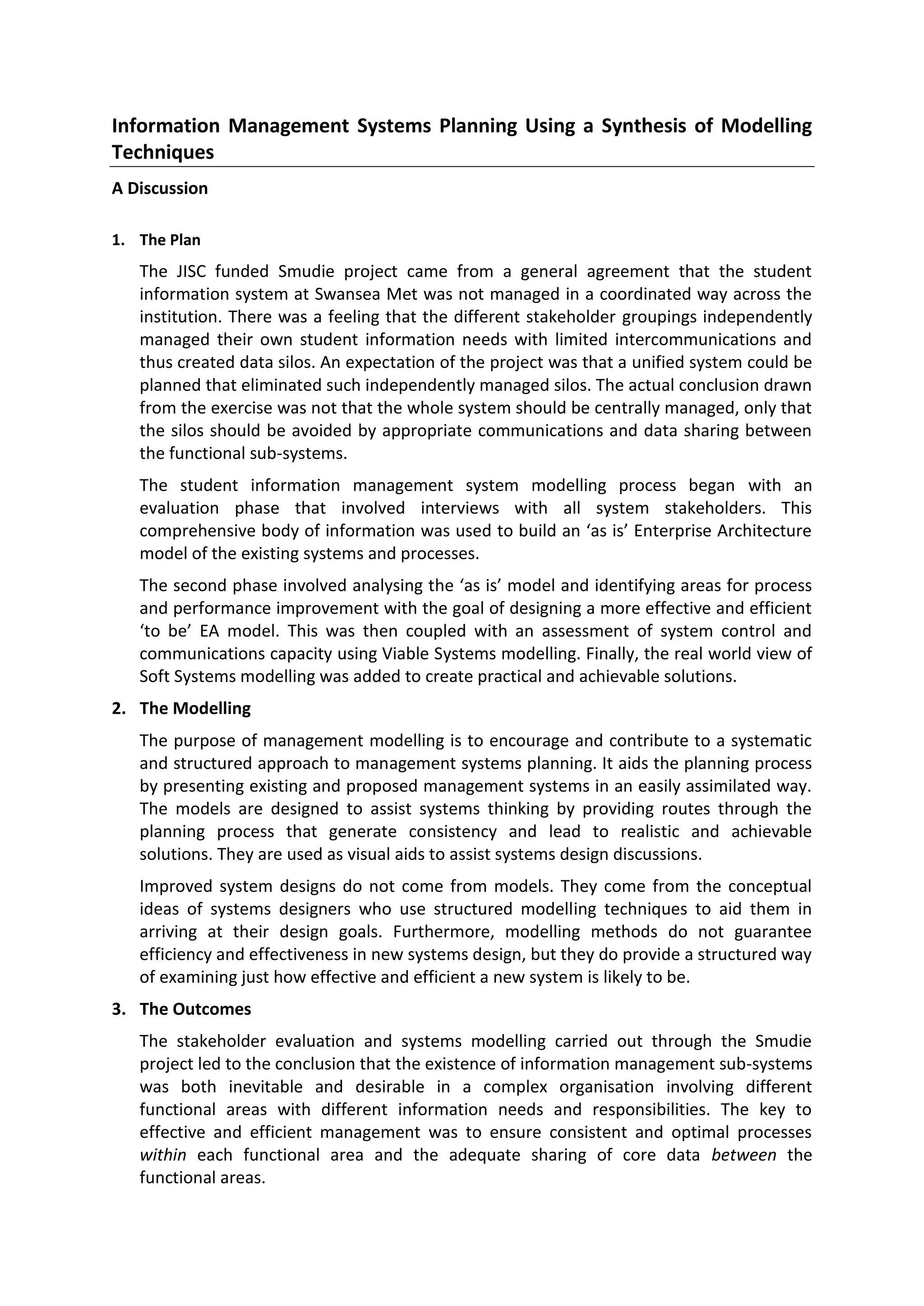 Smudie project discussion document | PDF