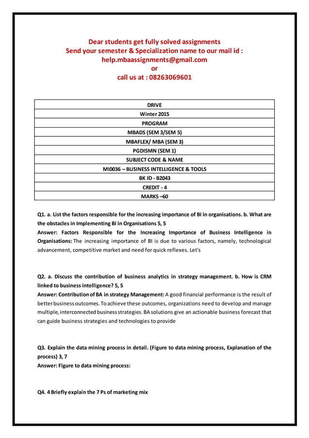 Smu mba is- spring 2016 - solved assignments | PDF