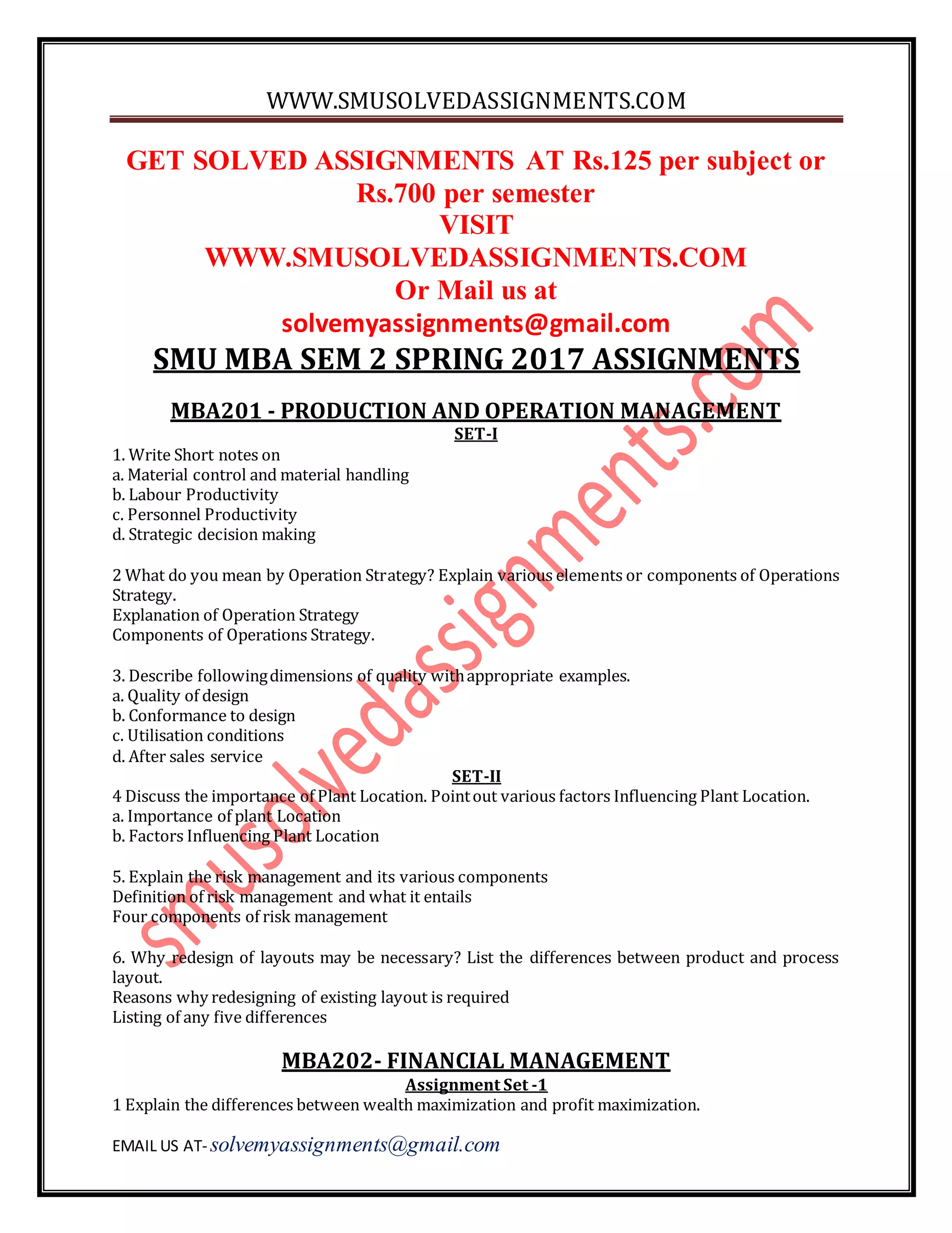 Smu mba sem 2 spring 2017 assignments | PDF