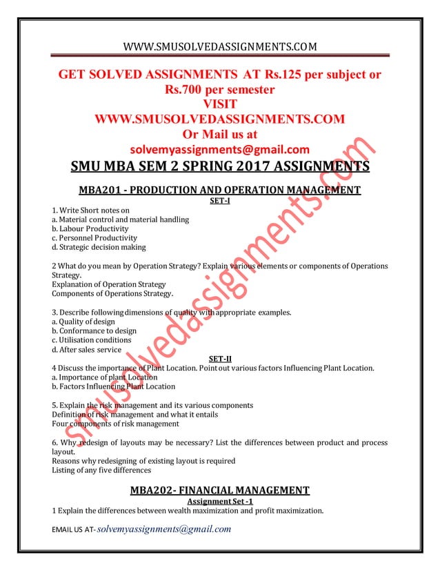 Smu mba sem 2 spring 2017 assignments | PDF
