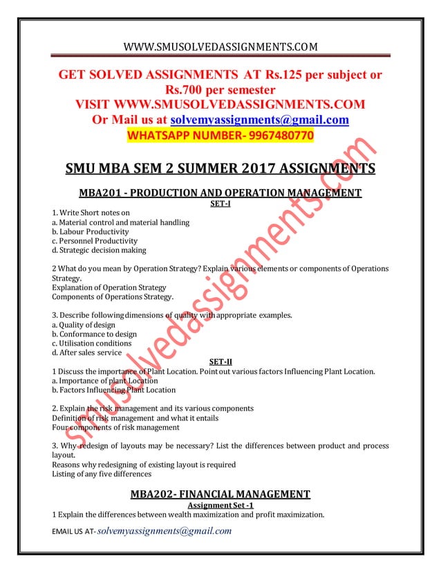 Smu mba sem 2 summer 2017 assignments | DOCX