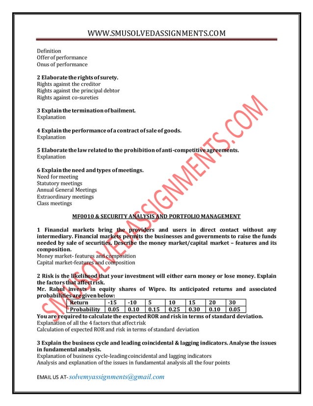 Smu mba sem 3 finance summer 2015 assignments | PDF