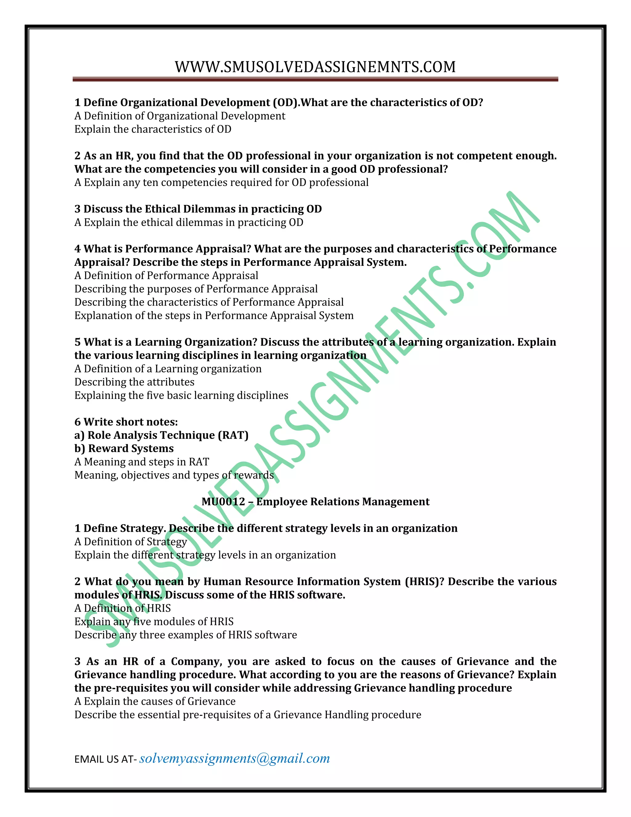 SMU mba sem 3 hr fall 2014 assignments | PDF