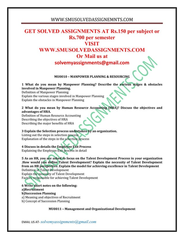 SMU mba sem 3 hr fall 2014 assignments | PDF