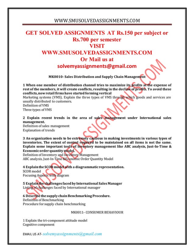 SMU mba sem 3 marketing fall 2014 assignments | PDF