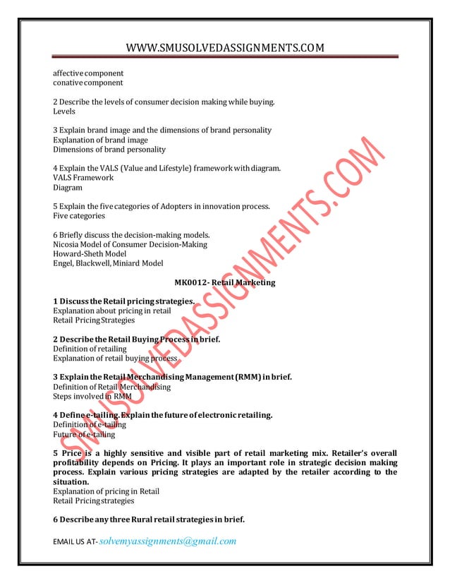 SMU mba sem 3 marketing fall 2014 assignments | PDF