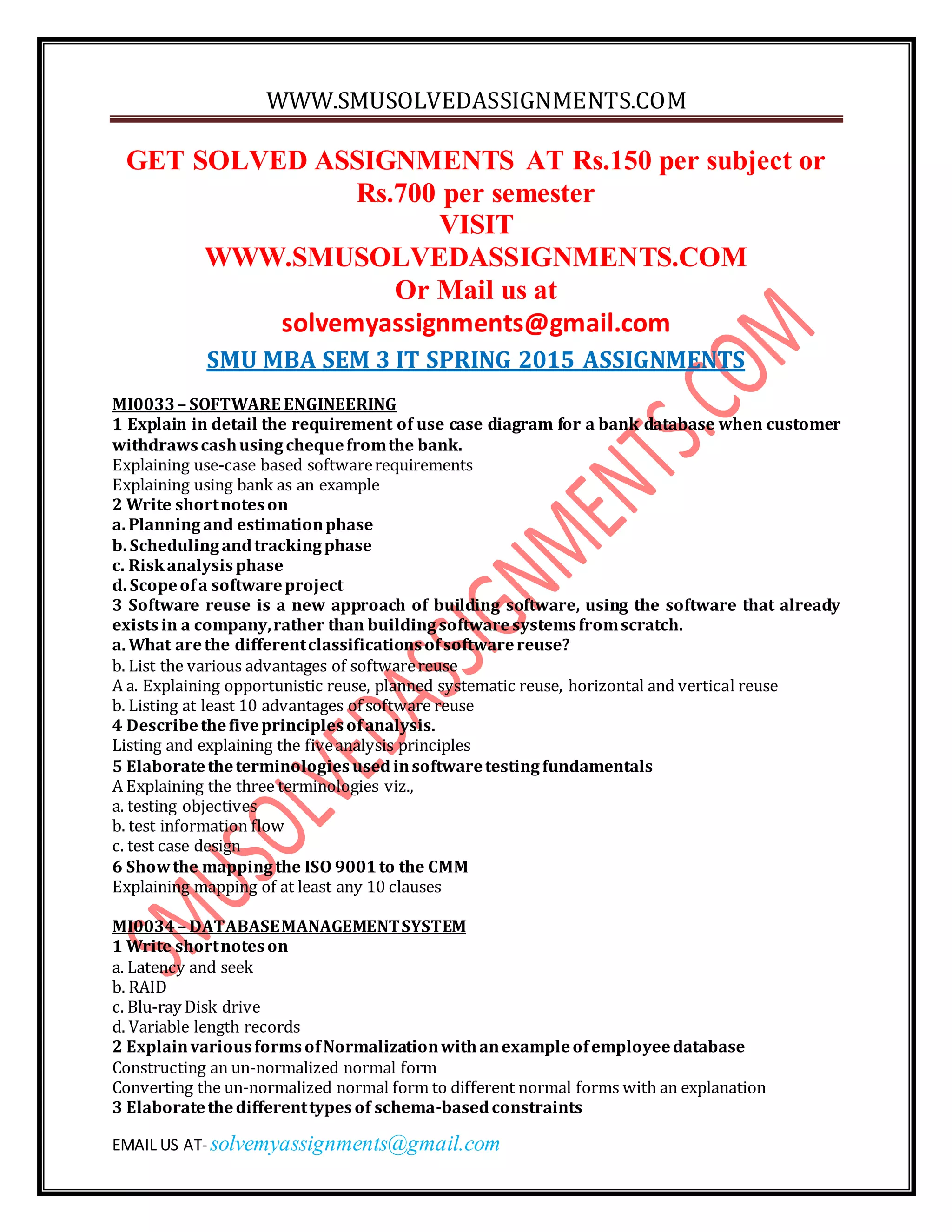 Smu mba sem 3 mis spring 2015 assignments | DOCX | Databases | Computer Software and Applications