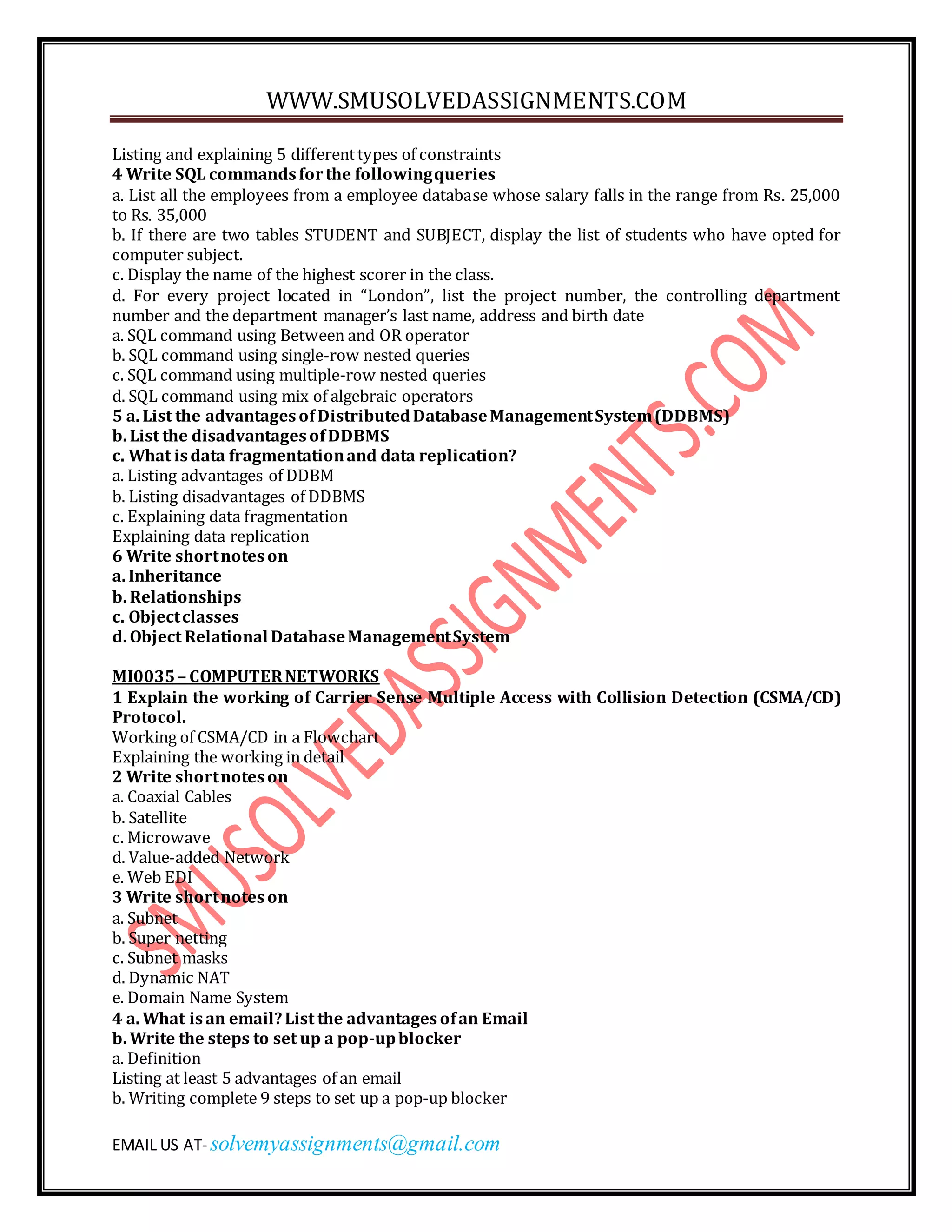 Smu mba sem 3 mis spring 2015 assignments | DOCX | Databases | Computer ...