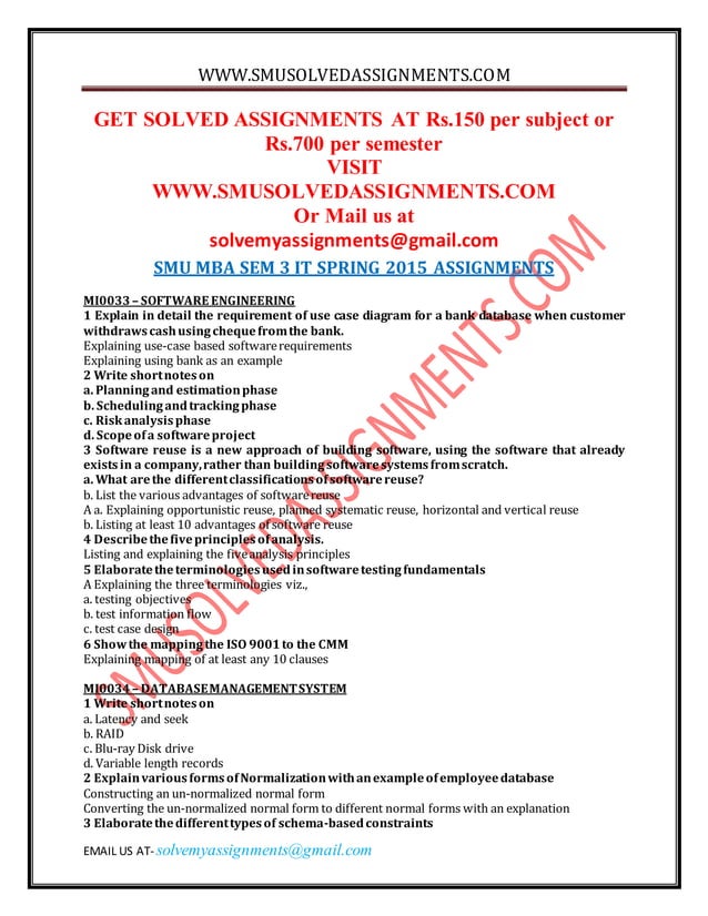 Smu mba sem 3 mis spring 2015 assignments | DOCX | Databases | Computer Software and Applications