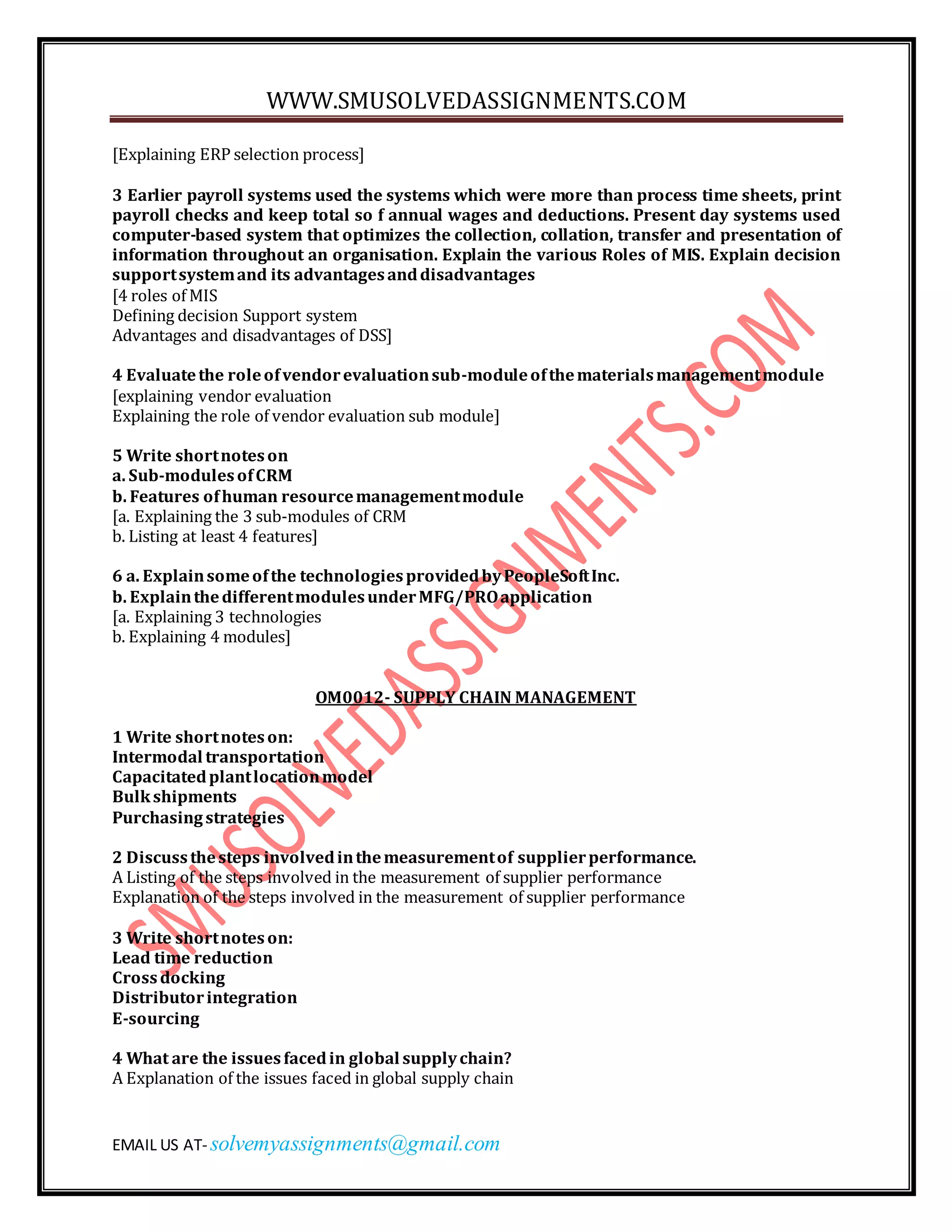 SMU mba sem 3 om fall 2014 assignments | DOCX