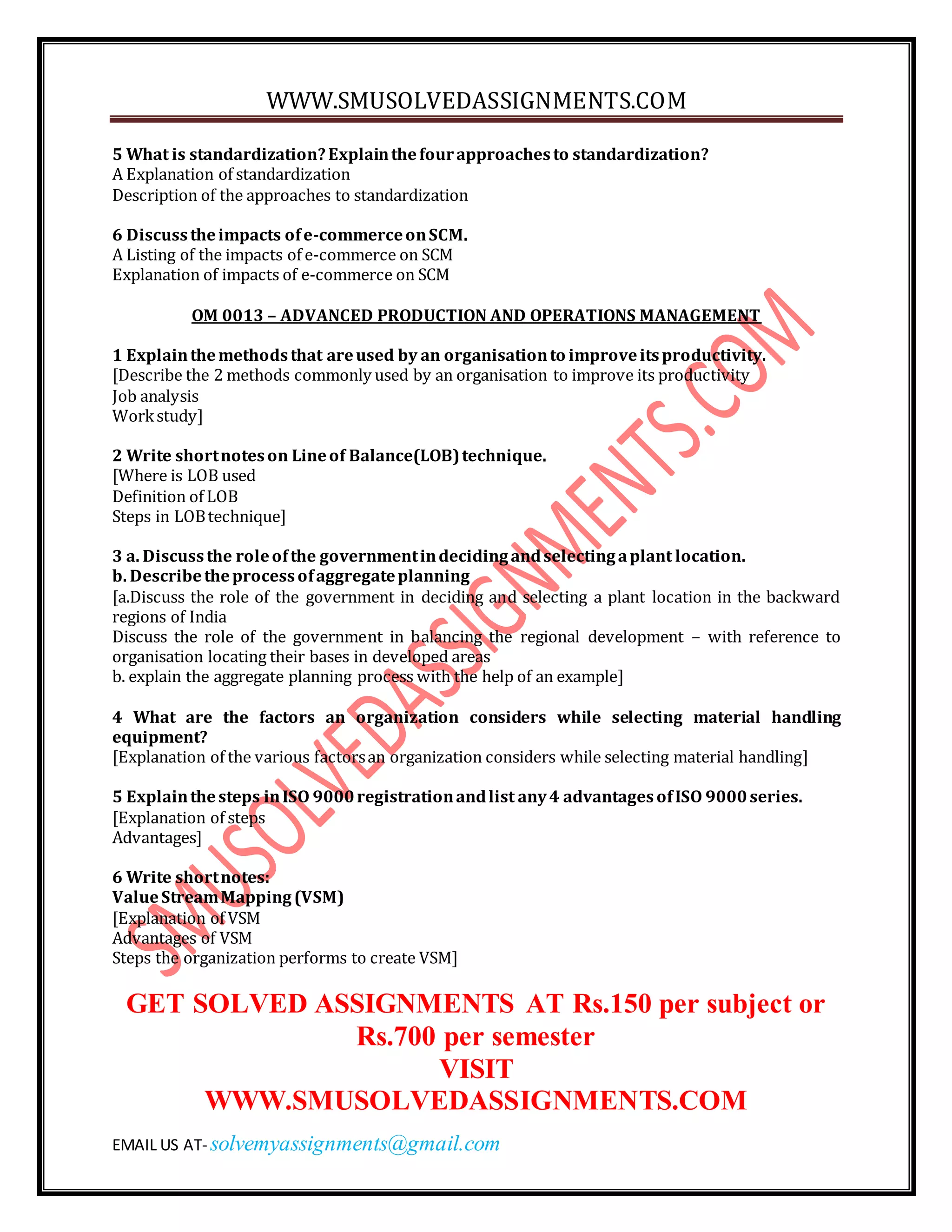 SMU mba sem 3 om fall 2014 assignments | DOCX