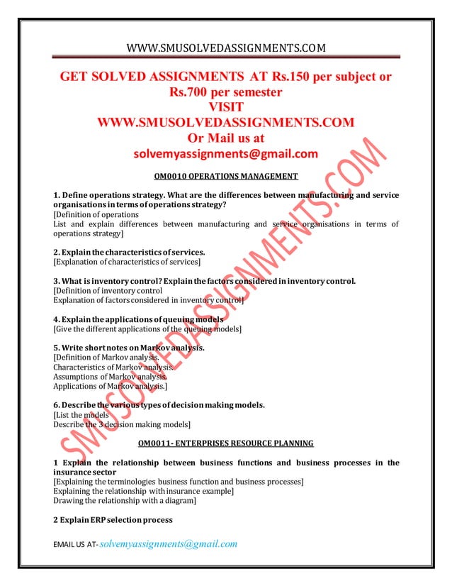 SMU mba sem 3 om fall 2014 assignments | DOCX