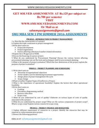 Smu mba sem 3 pm summer 2016 assignments | PDF