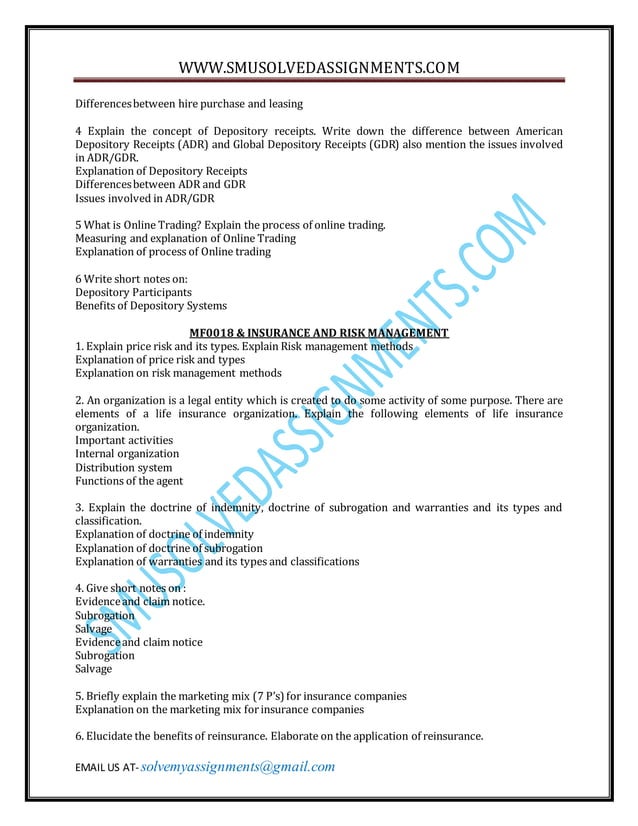 Smu mba sem 4 finance winter 2016 assignments | DOCX