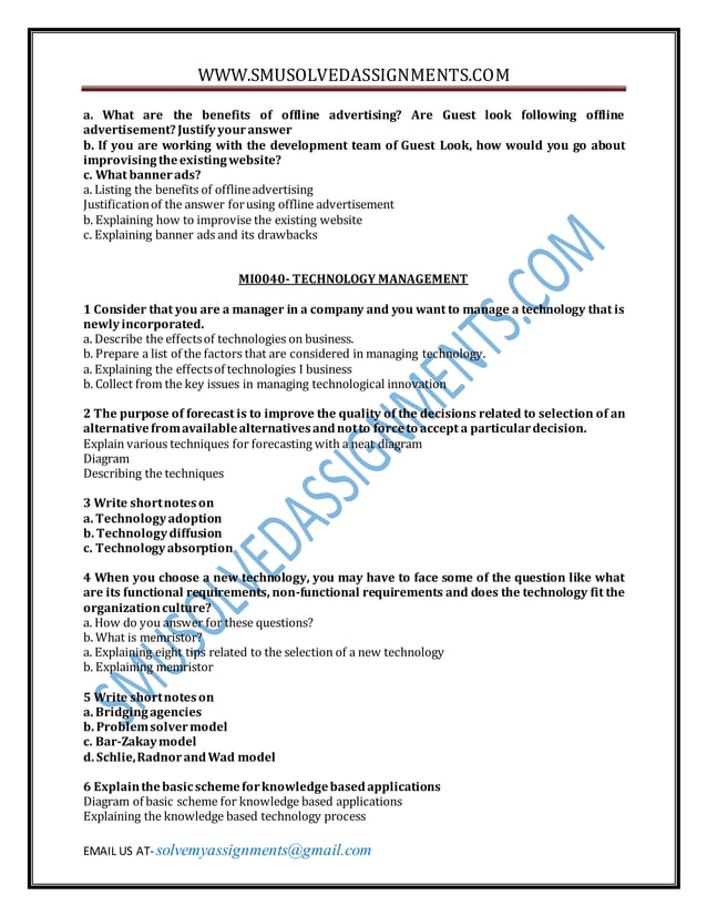 SMU mba sem 4 mis fall 2014 assignments | PDF