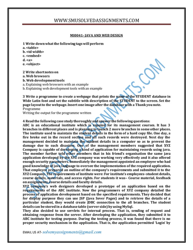 SMU mba sem 4 mis fall 2014 assignments | DOCX | Web Development | Internet