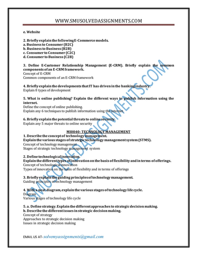 Smu mba sem 4 mis fall 2016 assignments | DOCX