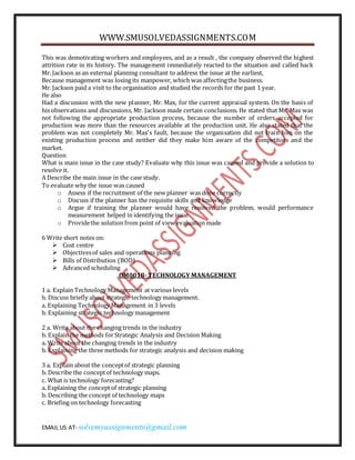 Smu mba sem 4 om fall 2015 assignments | PDF