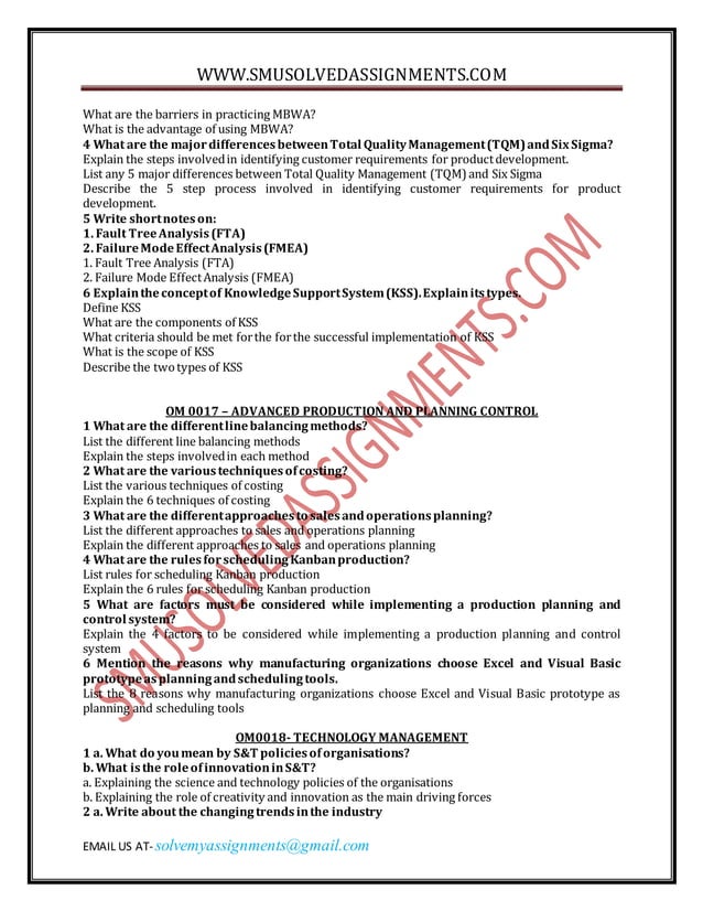 Smu mba sem 4 om spring 2015 assignments | PDF