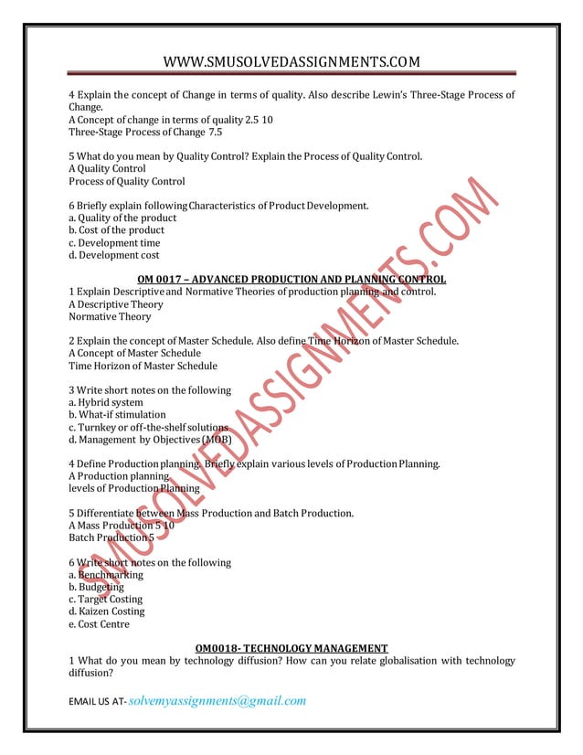 Smu mba sem 4 om spring 2016 assignments | DOCX | Business | Business and Finance