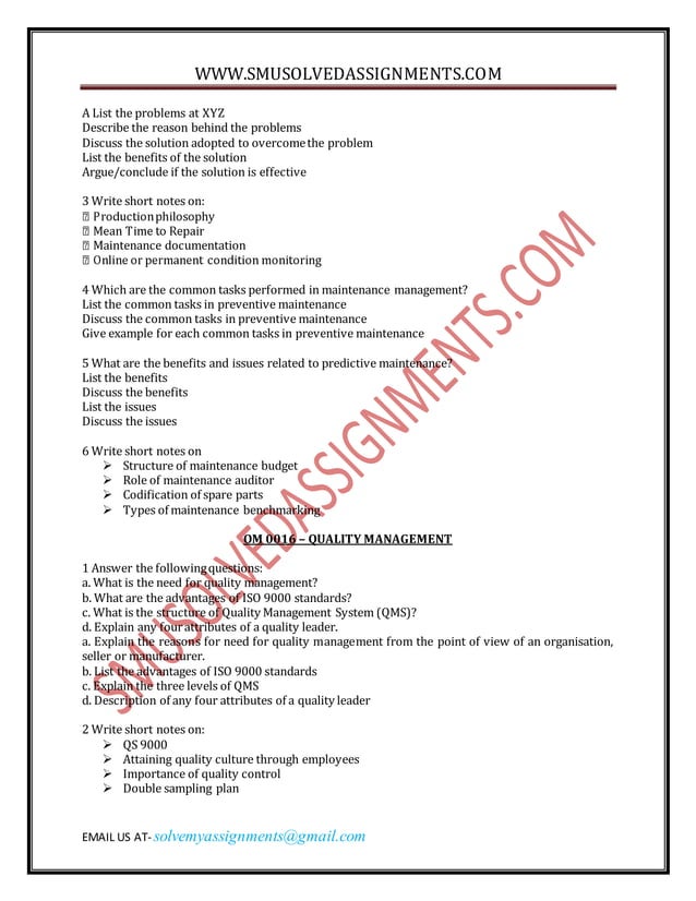 Smu mba sem 4 om winter 2014 assignments | PDF | Free Download