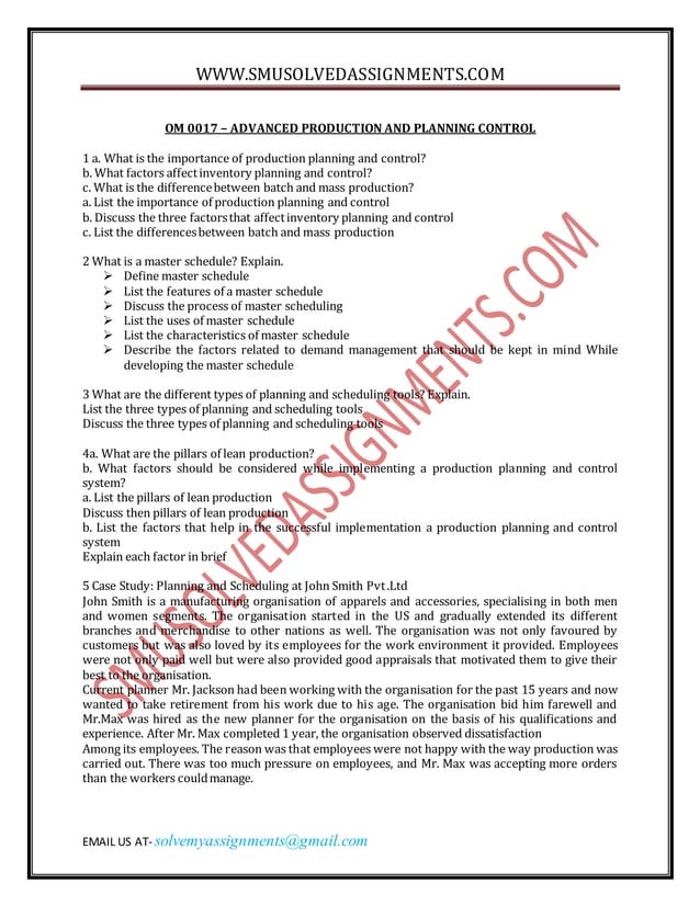 Smu mba sem 4 om winter 2014 assignments | DOCX