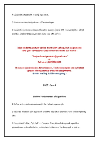 Smu bsc it Spring 2014 solved assignments | DOCX