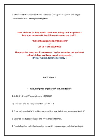 Smu bsc it Spring 2014 solved assignments | DOCX