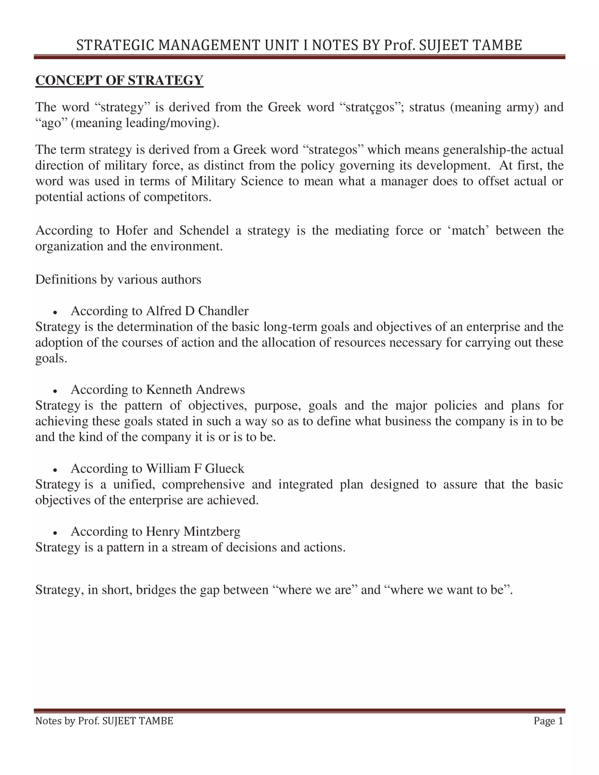 Strategic Management Unit 1 notes | PDF