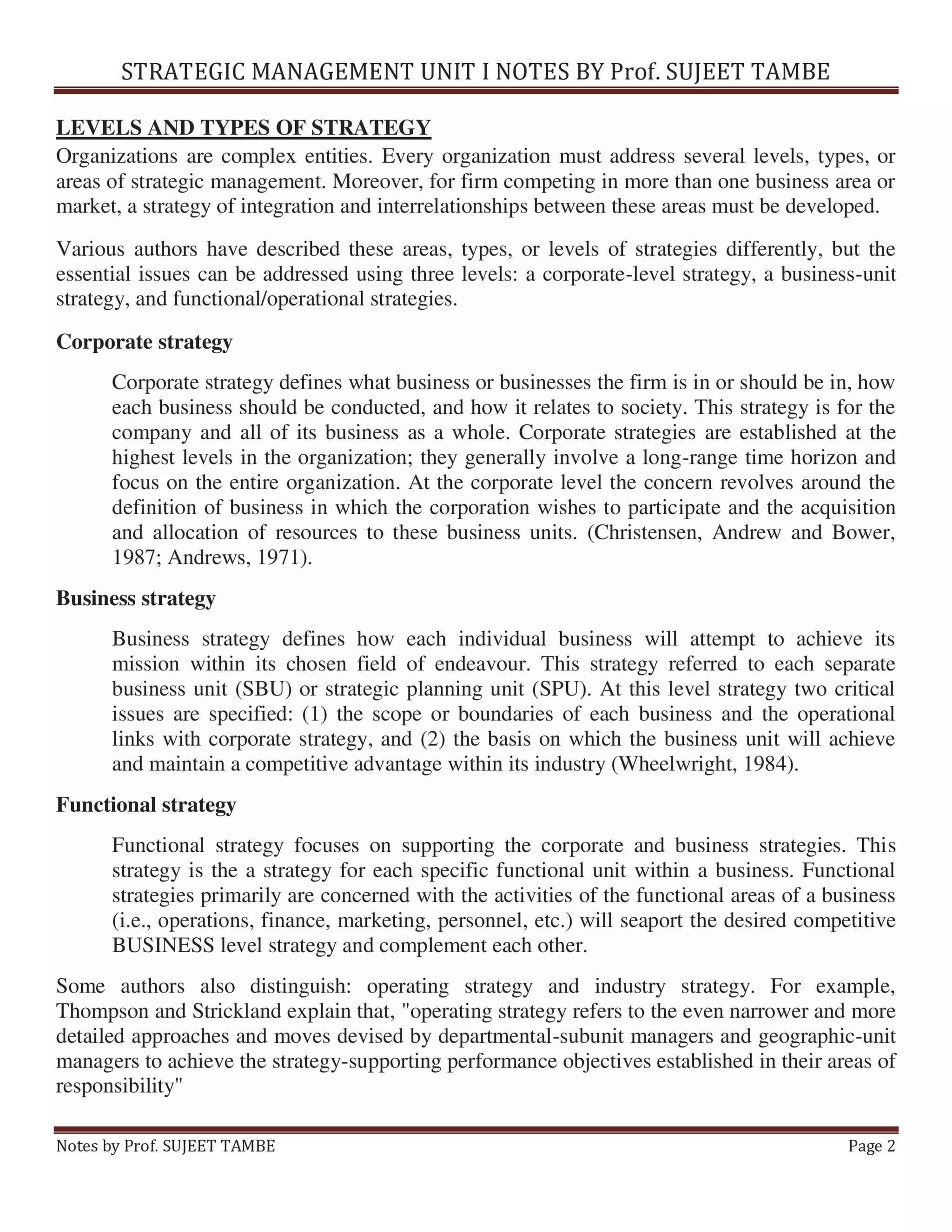 Strategic Management Unit 1 Notes Pdf