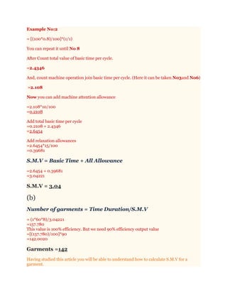Calculate Standard Minute Value for a Garment | PDF