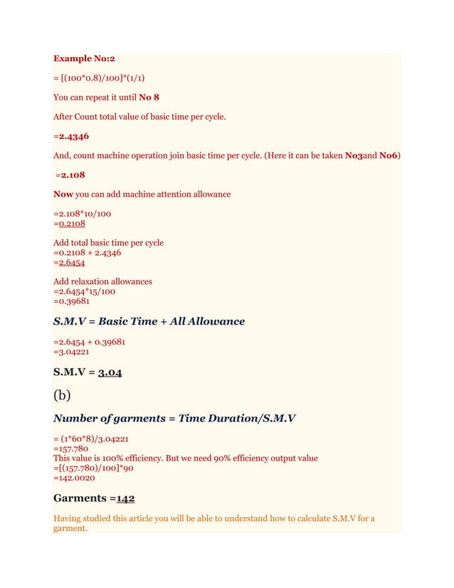 Calculate Standard Minute Value for a Garment | PDF