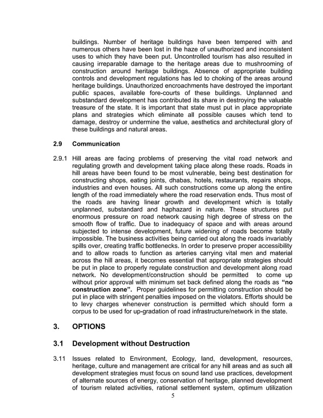 HILL AREA DEVELOPMENT – EMERGING ISSUES- SUSTAINABLE OPTIONS | PDF