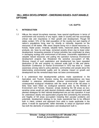 Hill area development - Emerging Issues- Sustainable Options | PDF