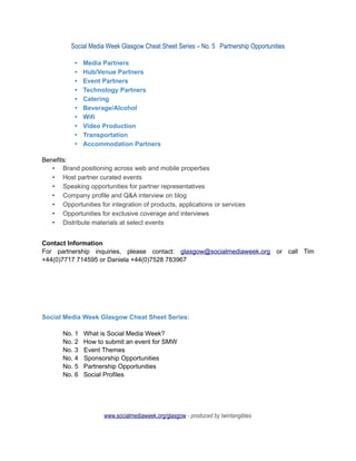 SMW Glasgow cheatsheet N.5 - Partnership Opportunities | PDF