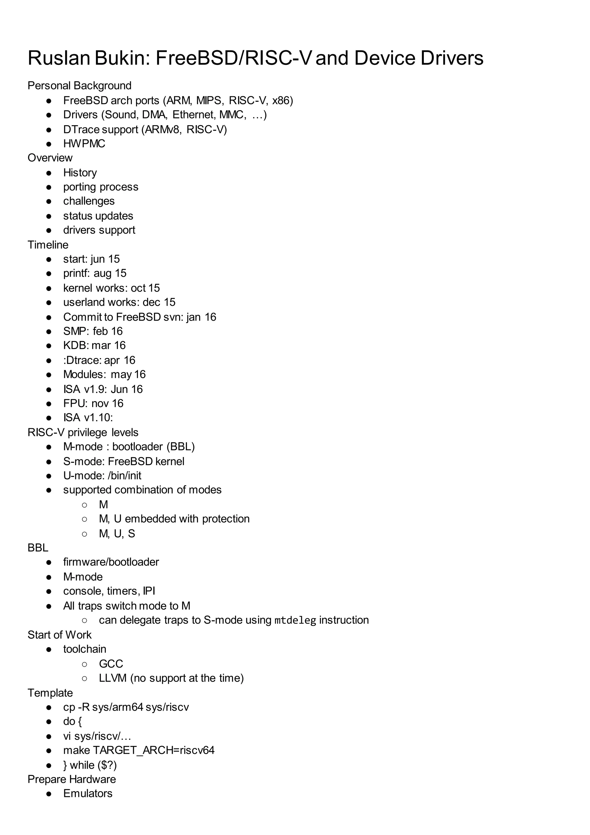 Bsdtw17: ruslan bukin: free bsd/risc-v and device drivers | PDF