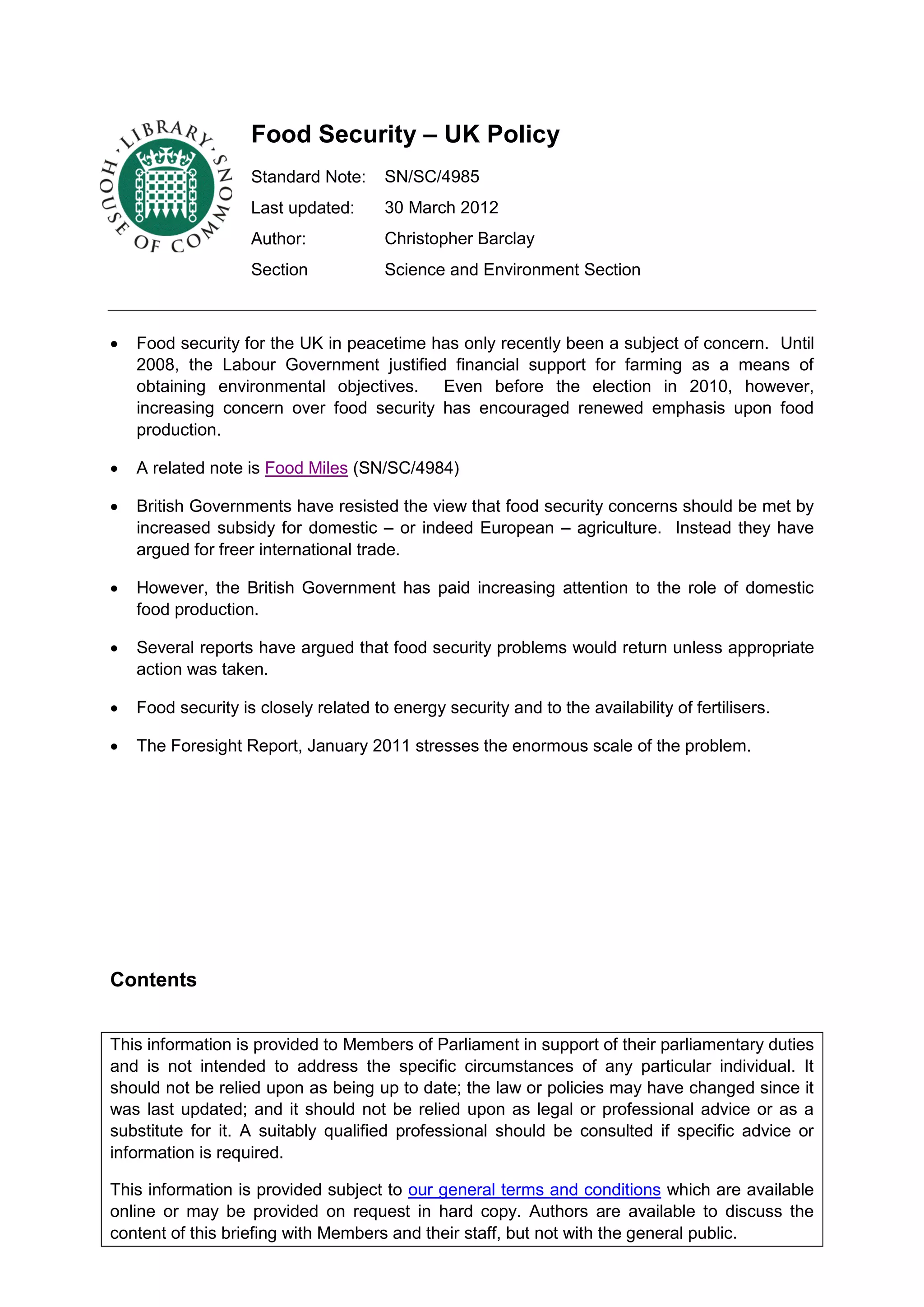 Food Security | PDF | Agriculture | Industries