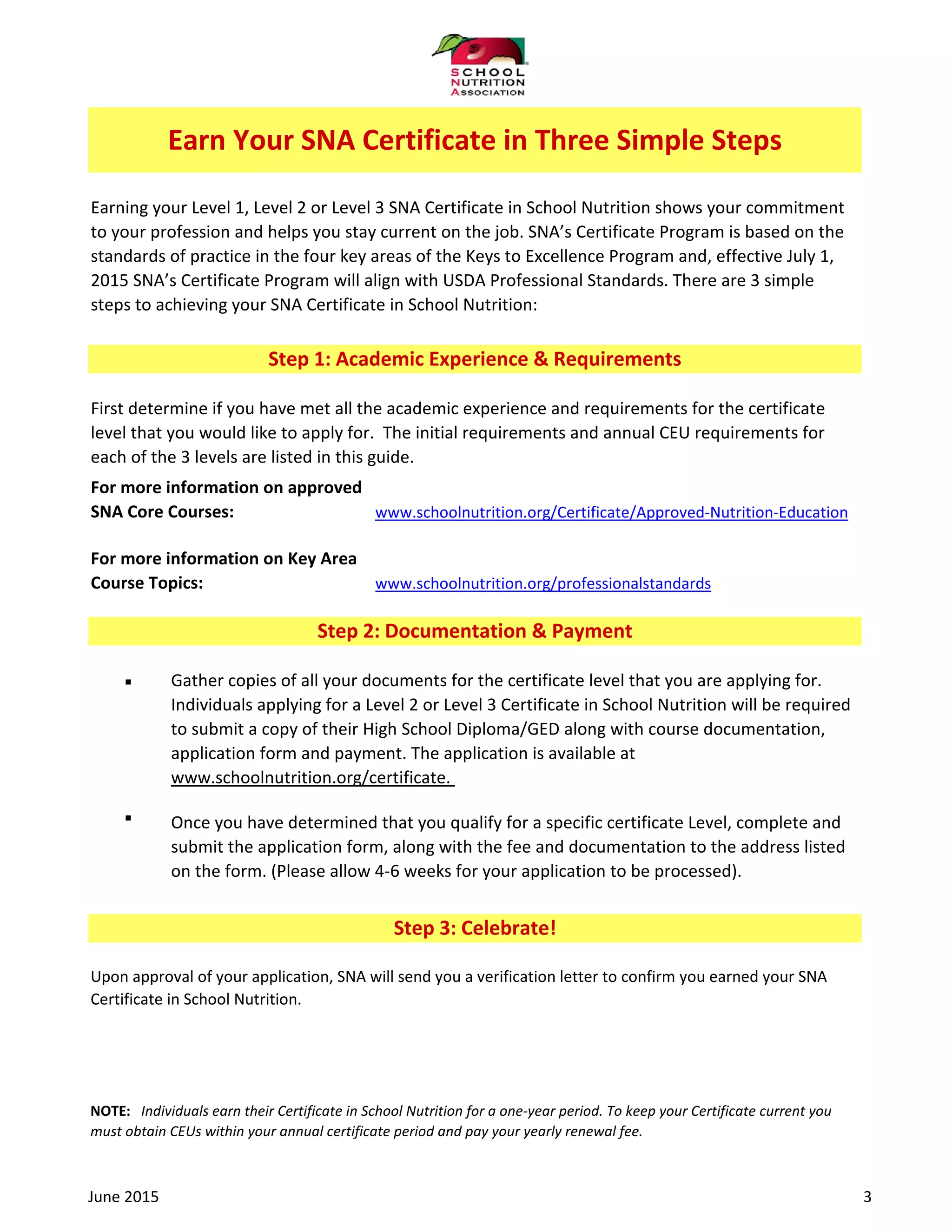 Sna certificate guidejune2015a | PDF