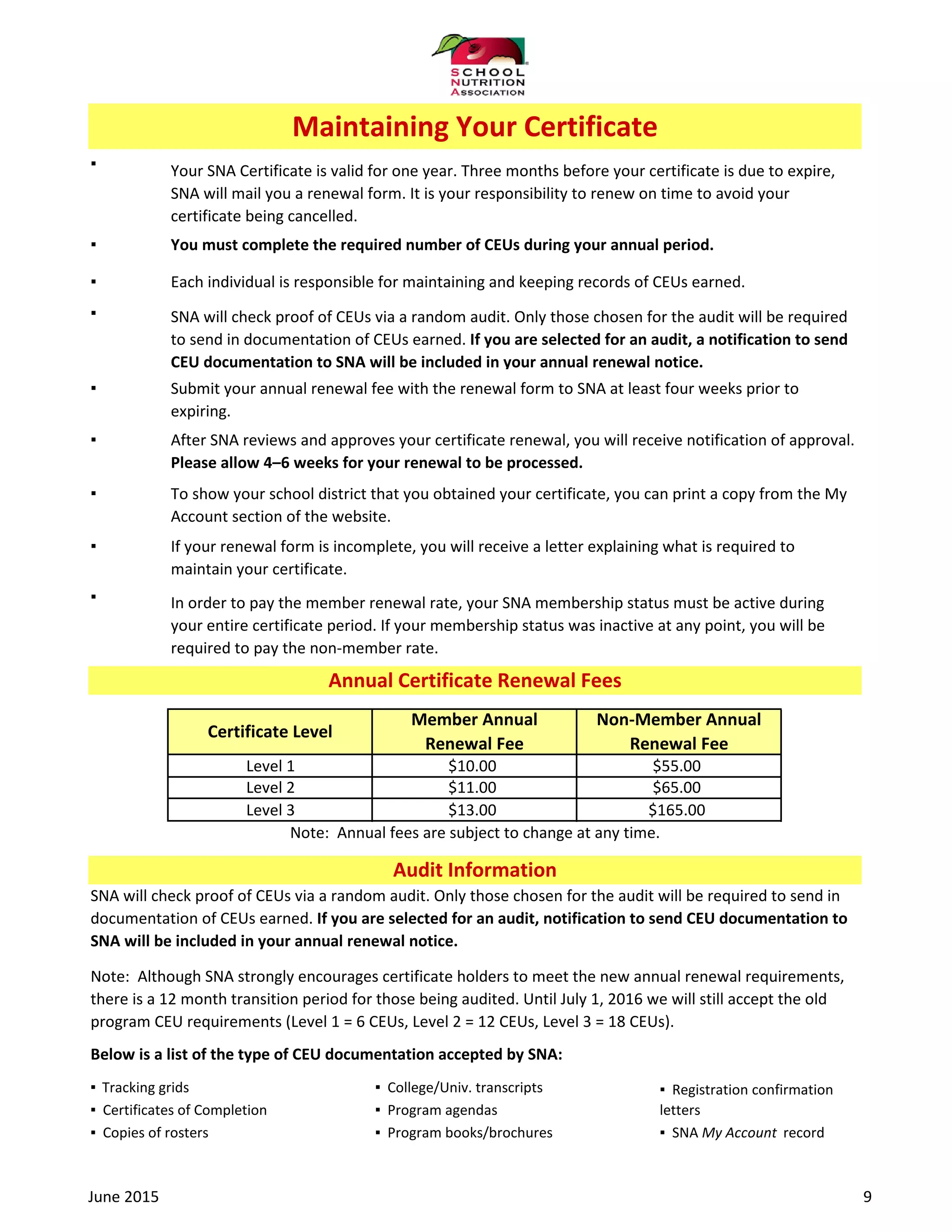 Sna certificate guidejune2015a | PDF
