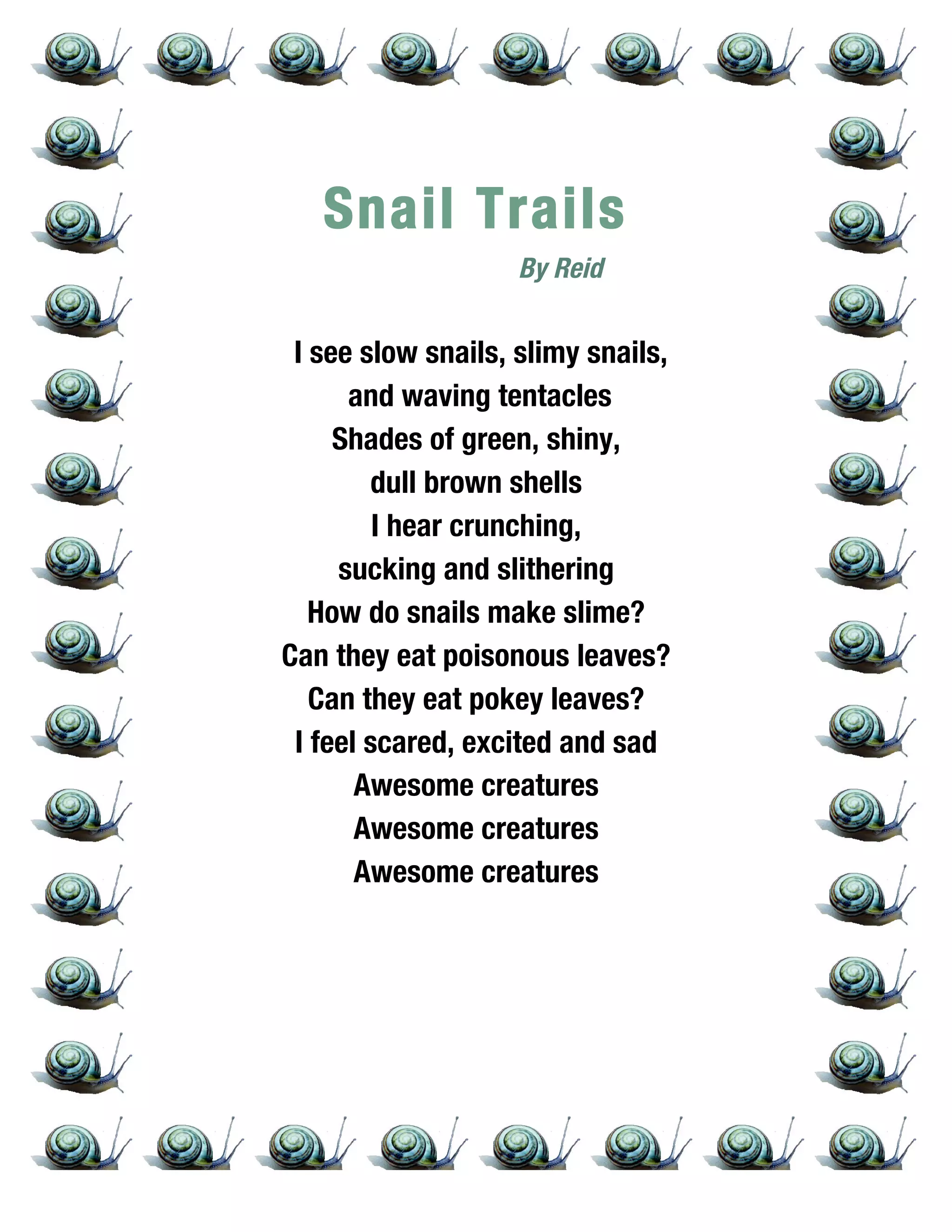 Snail trail poem anthology ripon 2014 3rd grade | PDF